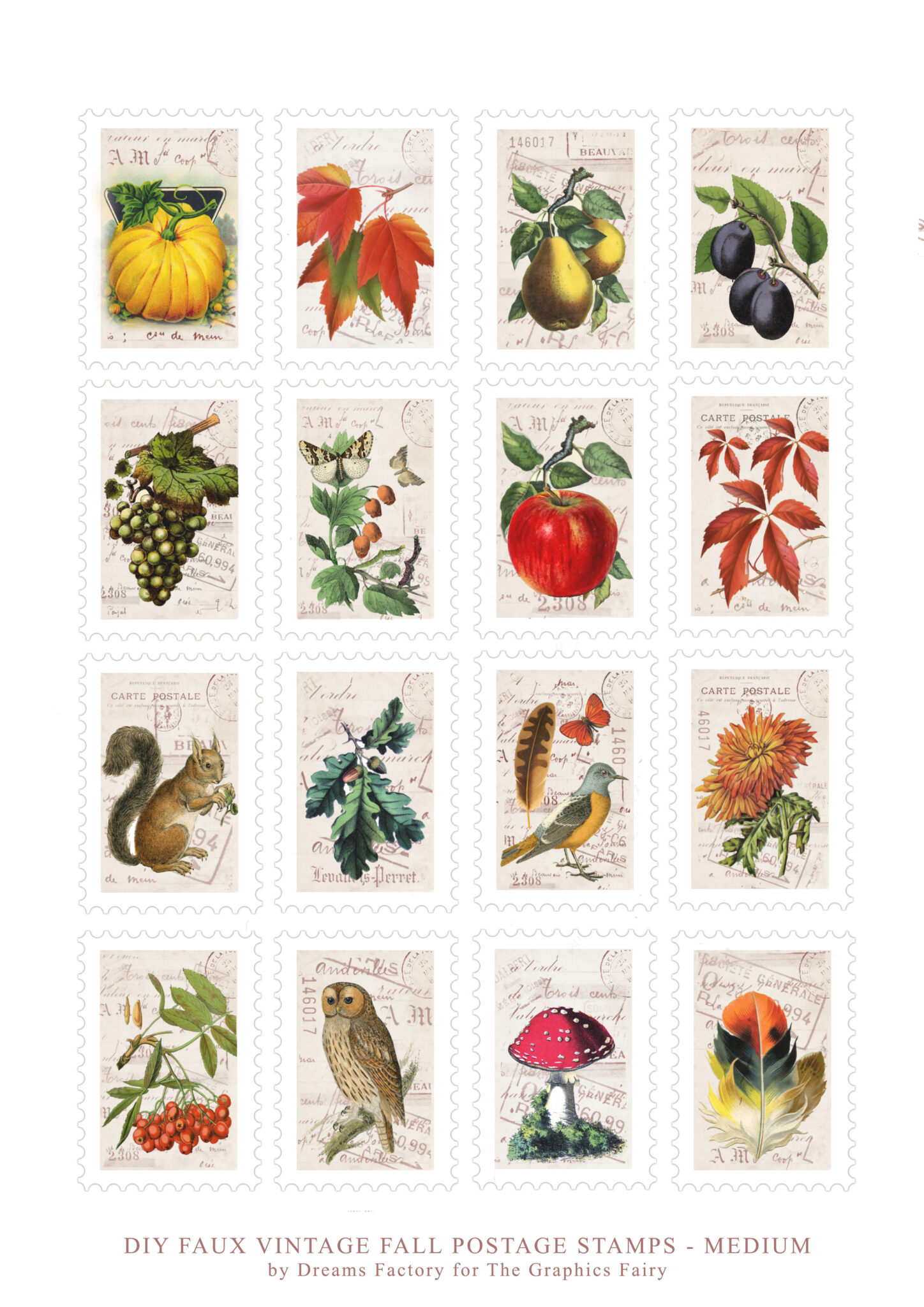 Free Printable Vintage Postage Stamps: Faux! - The Graphics Fairy