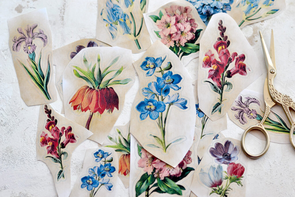 DIY Vintage Flower Stickers - The Graphics Fairy