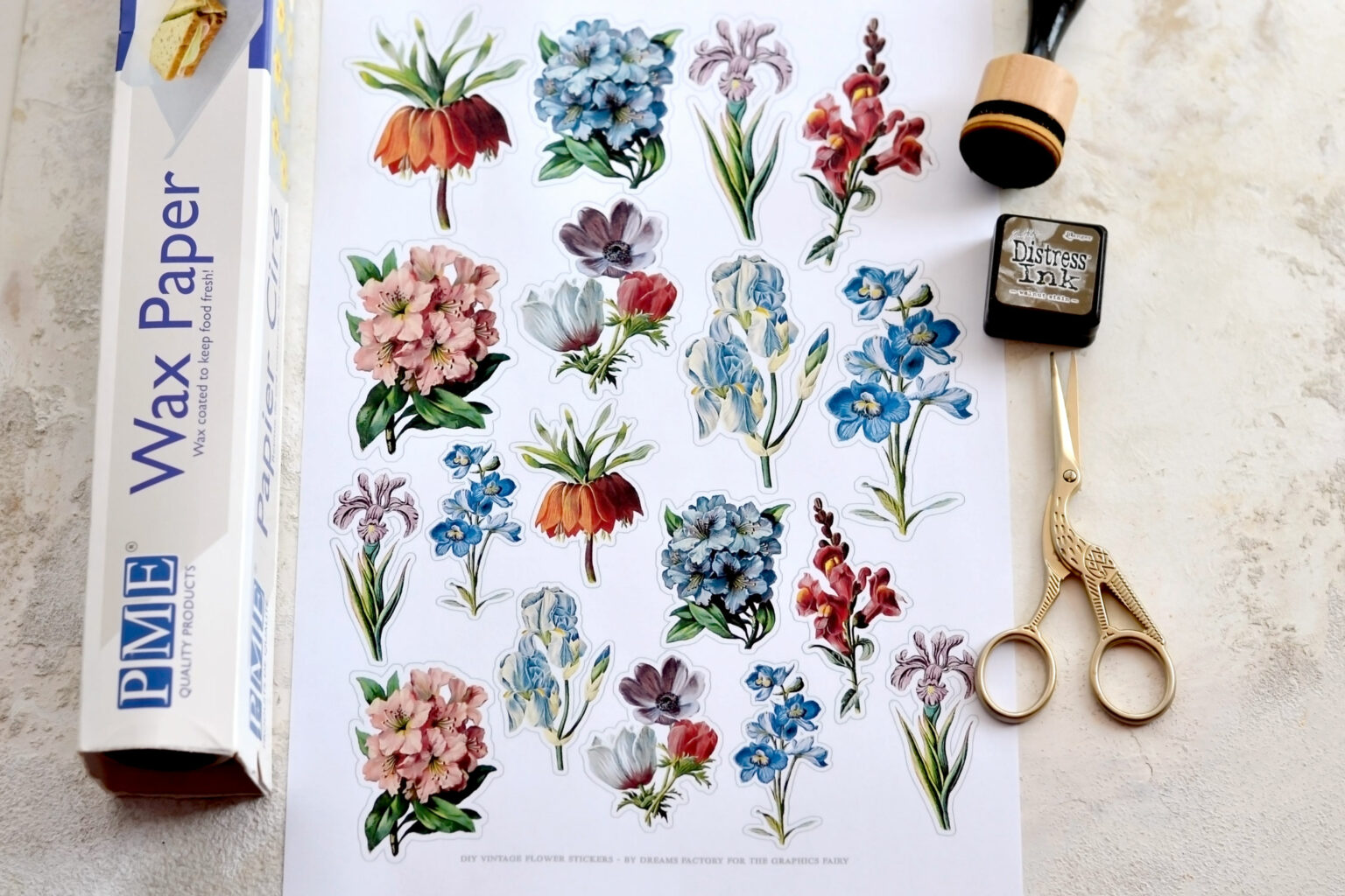 DIY Vintage Flower Stickers - The Graphics Fairy